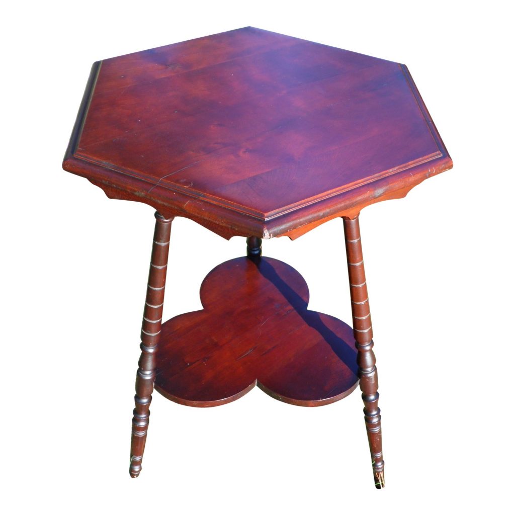 Vintage Solid Cherry Wood Tripod Hexagon 2 Tier Plant Stand Accent ...