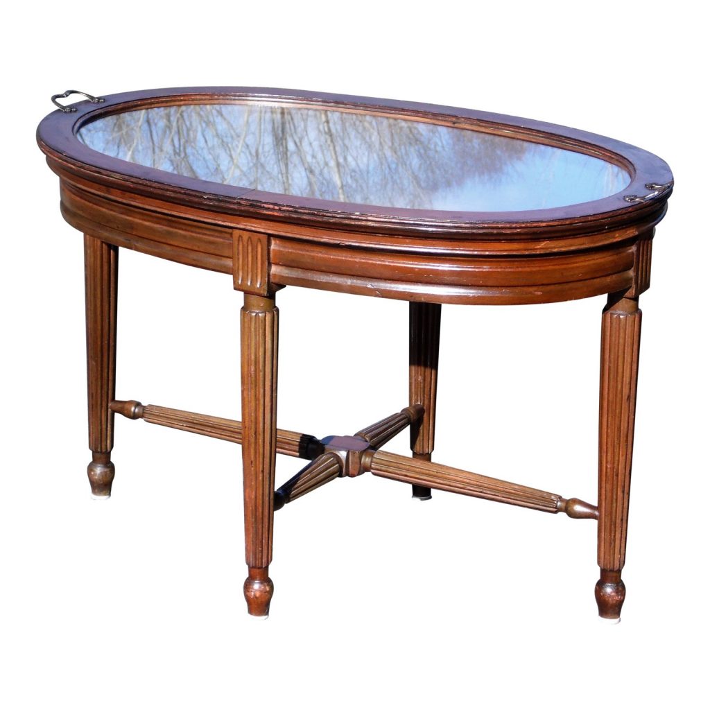 Vintage Federal Mahogany Oval Tea Table Butlers Coffee Table Glass Serving Tray Deco2modern
