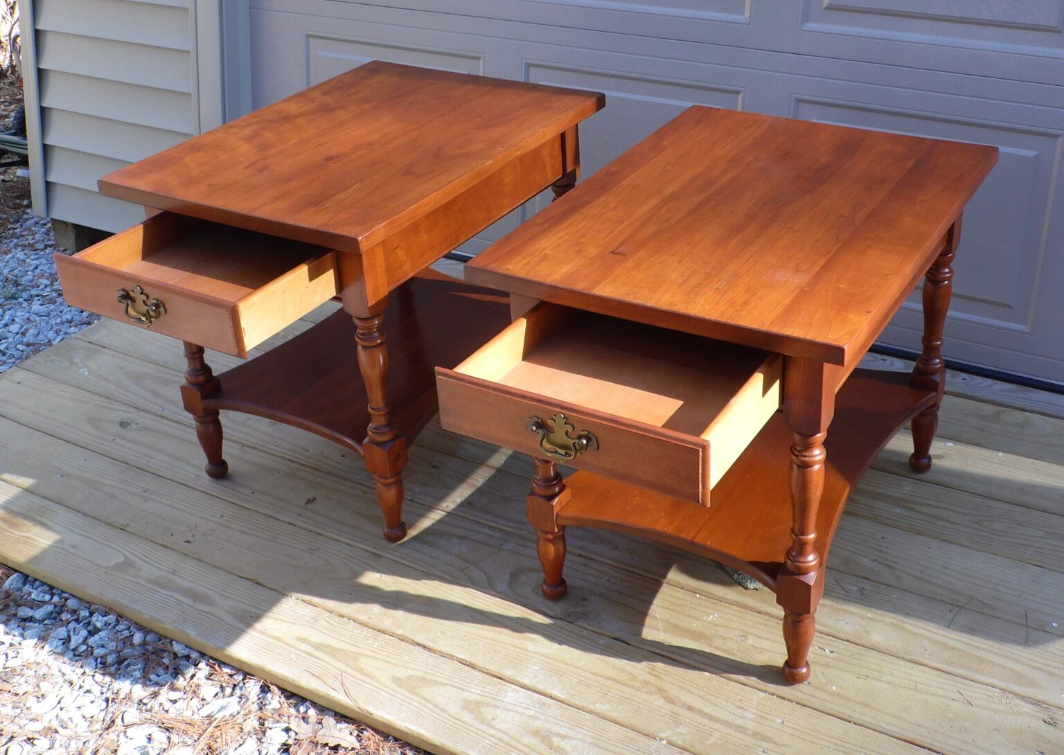 Vintage Pair Harden Solid Cherry 2 Tier End Tables Nightstands ...