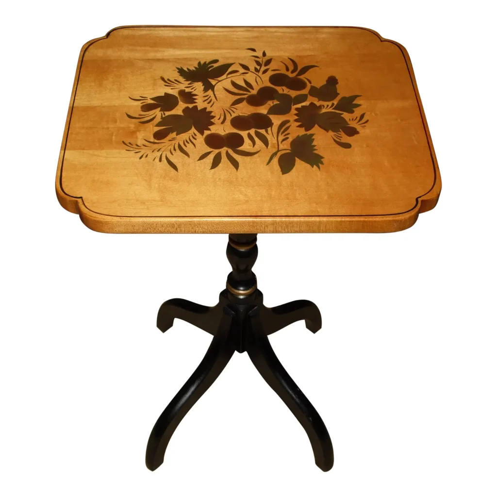 Vintage L. Hitchcock Stenciled Black Harvest Candle Stand Side Table ...