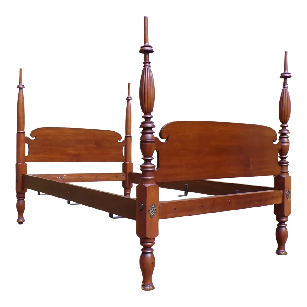 Antique 19th C Solid Cherry Full Double Poster Bed Converted Rope Bed ...