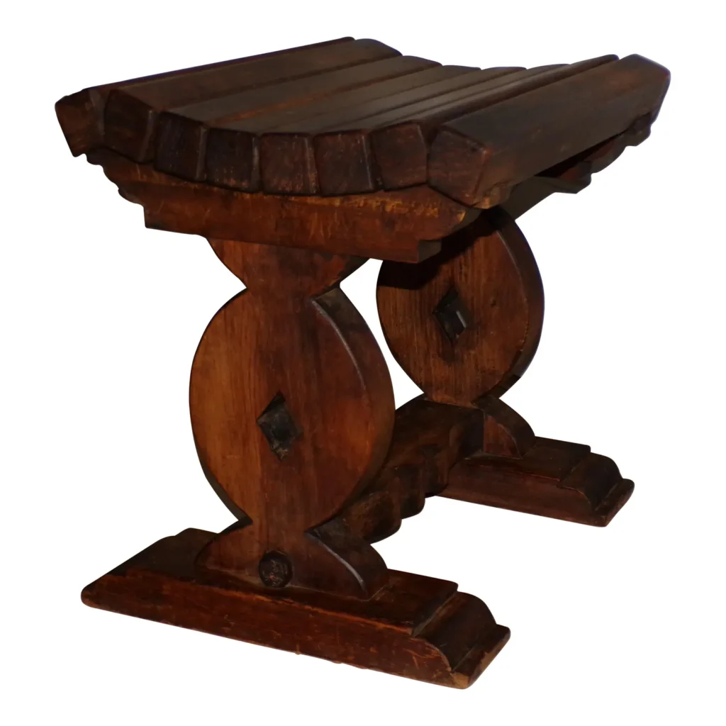 Vintage Rustic Slat Bench Solid Wood Trestle Stool Vanity Chair ...